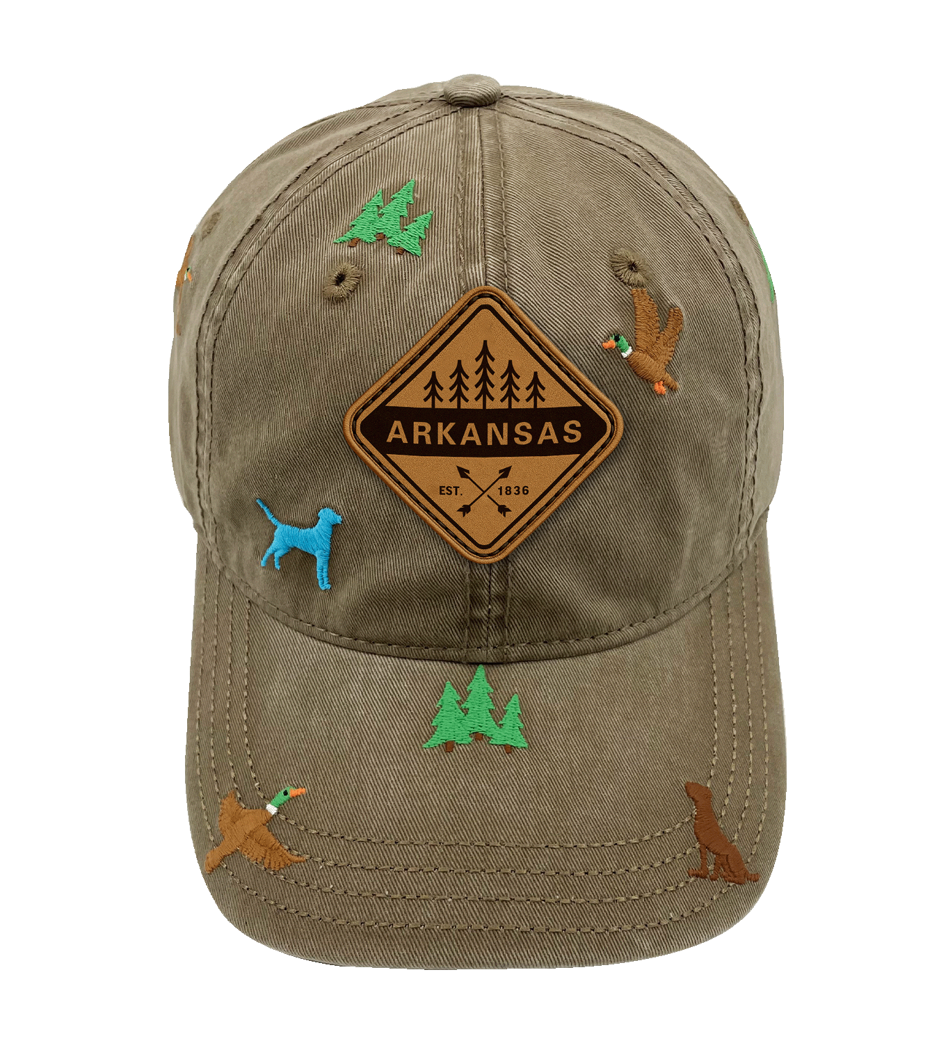 Arkansas Baseball Cap - Outdoor Hunting Dog and Duck Embroidered Adven ...