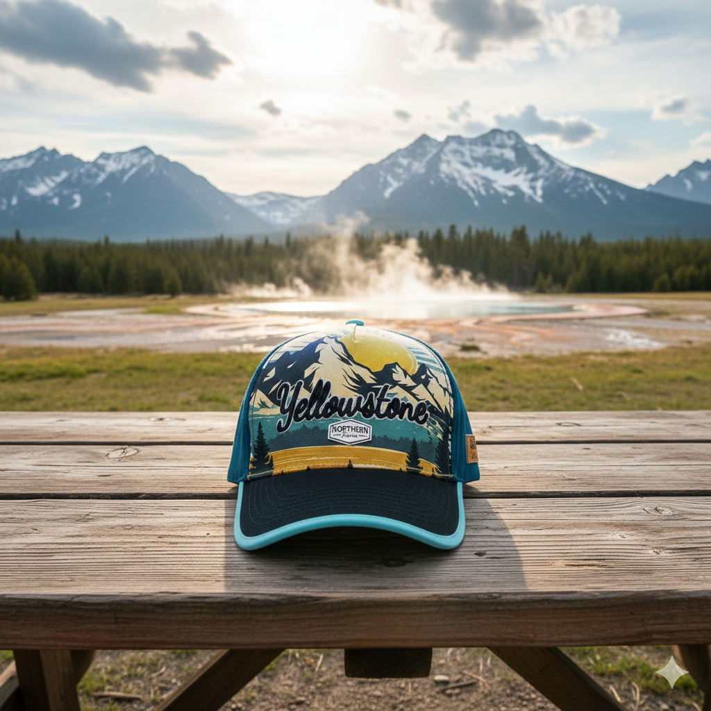 Yellowstone Mountain Sunrise Scenic Baseball Cap with Outdoor Adventur ...